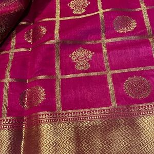 Sarees | Check Silk Saree With Golden Zaree Party Wear | Poshmark